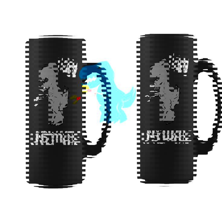 Now I Am Unstoppable T-Rex Dinosaur Grabbing Stick Graphic Print Coffee Mug - Monsterry