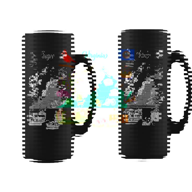 Virginia Tourist Map With Landmarks And Famous Symbols USA Graphic ...