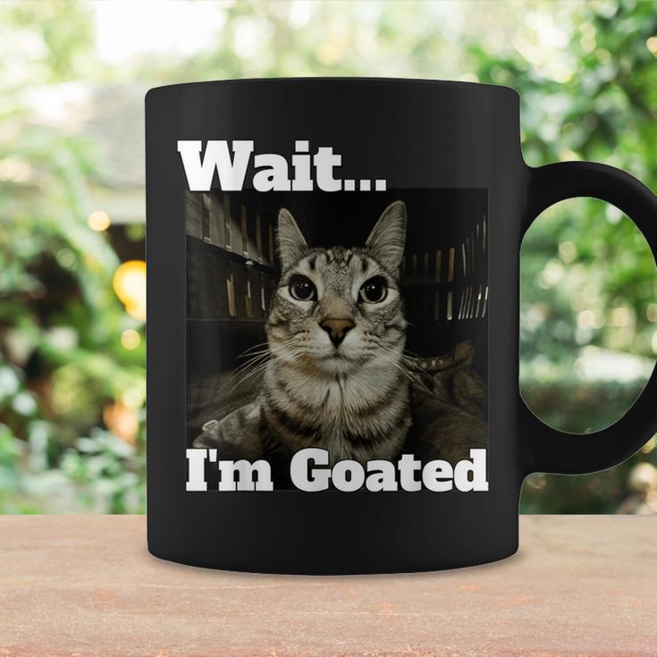 Wait I'm Goated Brainrot Cat Meme Coffee Mug | Mazezy