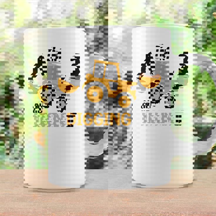 Im 3 And Digging It 3 Year Old 3rd Birthday Boy Construction Graphic Print Coffee Mug - Monsterry