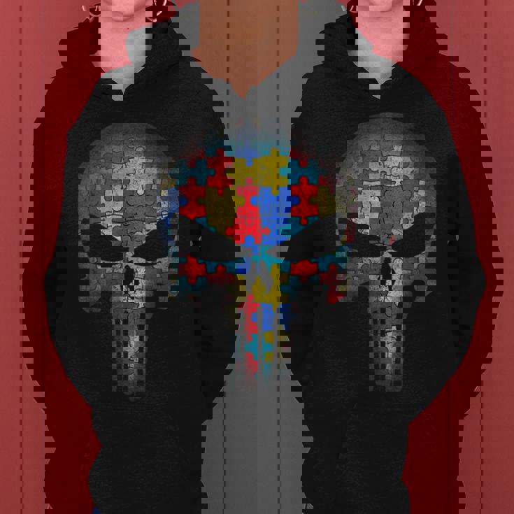 Skull Autism Awareness Puzzle Piece Kids Women's Hoodie - Monsterry UK