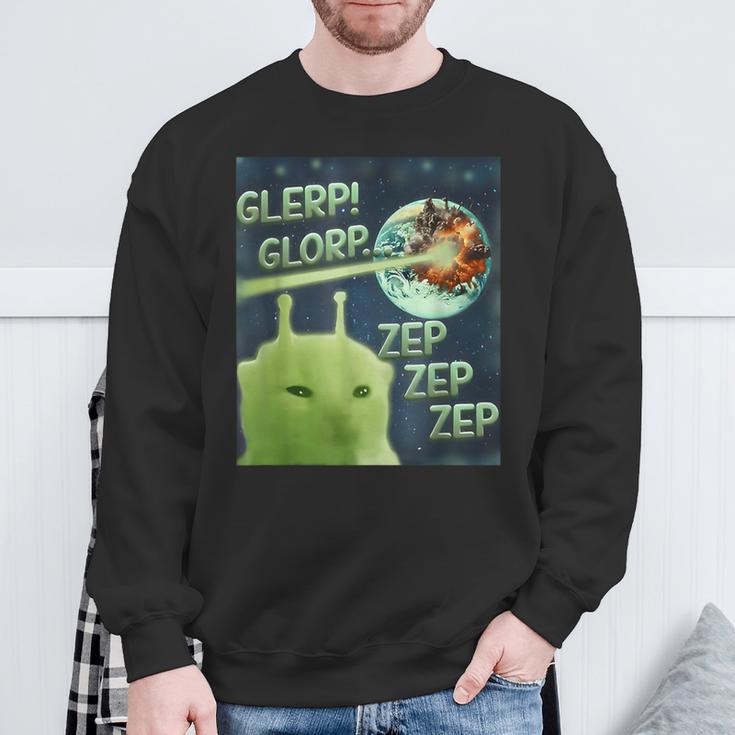 Glerp Glorp Alien Cat Meme Brainrot Costume Sweatshirt - Seseable