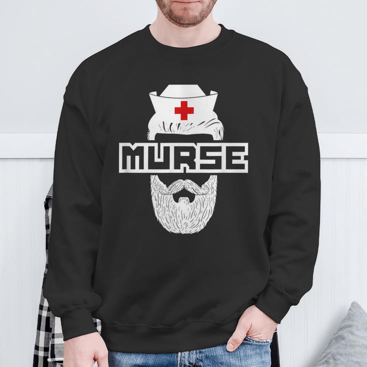 Murse Nursing Joke For New Male Nurse With Beard Sweatshirt - Monsterry