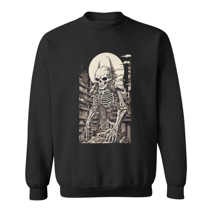 Giant Yokai Skeleton Aesthetic Edo Japan Ukiyo-E Art Sweatshirt - Monsterry