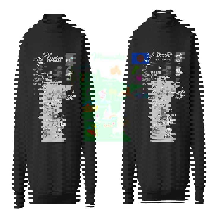 Minnesota Tourist Map With Landmarks And Famous Symbols USA Sweatshirt ...