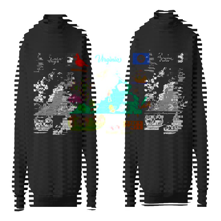 Virginia Tourist Map With Landmarks And Famous Symbols USA Sweatshirt ...