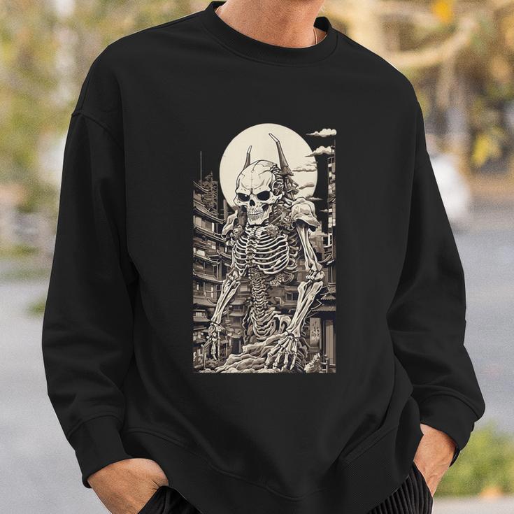 Giant Yokai Skeleton Aesthetic Edo Japan Ukiyo-E Art Sweatshirt - Monsterry
