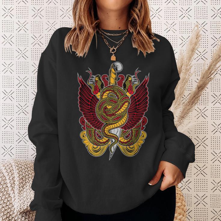 Twisted Snake Knife Phoenix Badass Biker Tattoo Style Art Sweatshirt ...