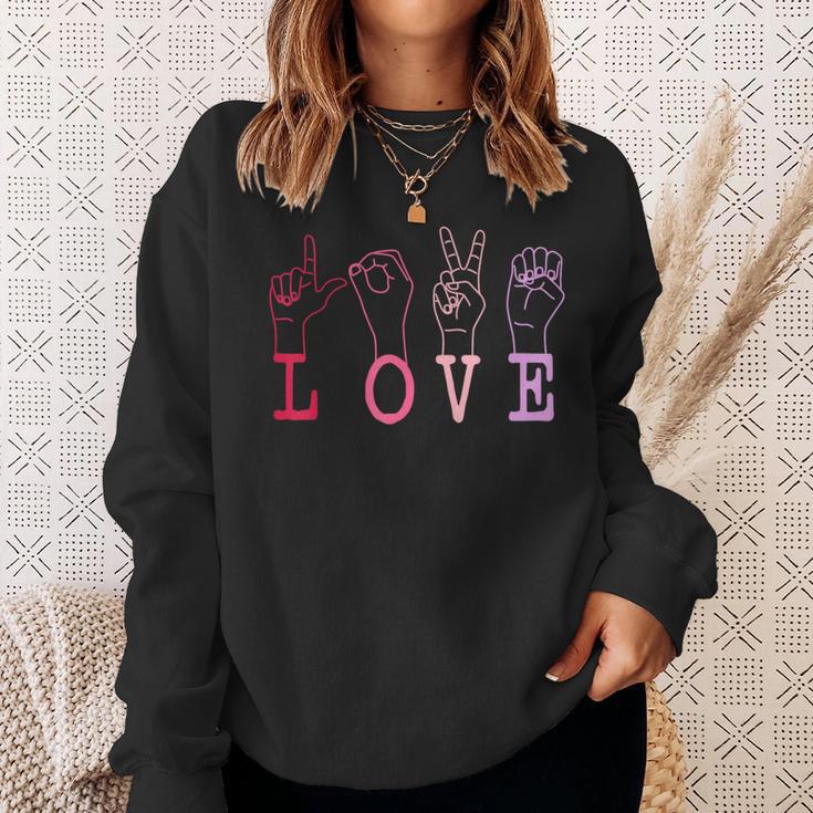 Vintage Valentine's Day Sign Language Asl Love Sweatshirt - Monsterry
