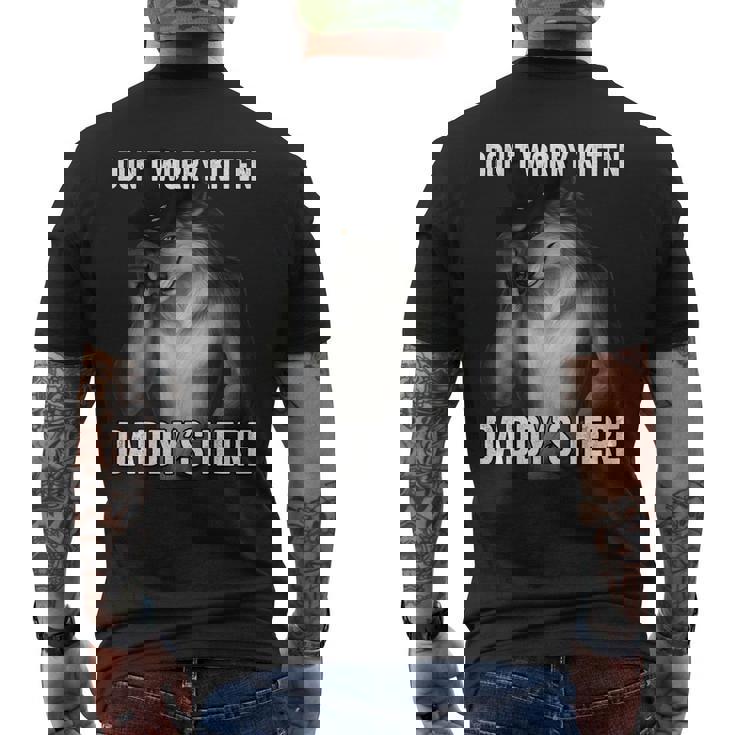 Don't Worry Kitten Daddy's Here Men's Back Print T-Shirt - Monsterry