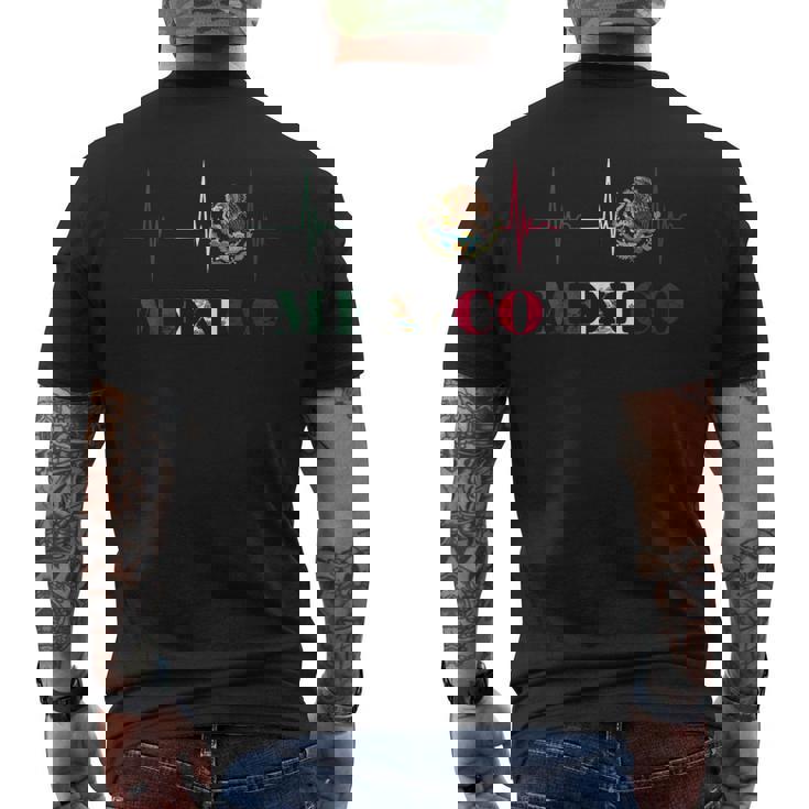 Heartbeat EKG Pulse Mexico Emblem Mexico Flag Mexican Pride Men's Back Print T-Shirt - Monsterry