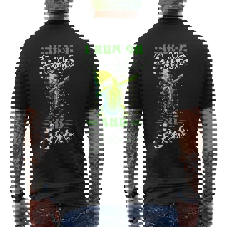 Pickle Cucumber I Run On Pickles And Jesus Men's Back Print T-Shirt ...