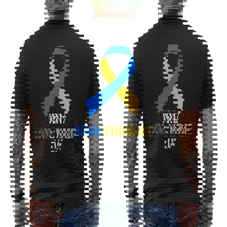World Down Syndrome Day Pocket Blue And Yellow Ribbon Men's T-shirt Back Print - Thegiftio