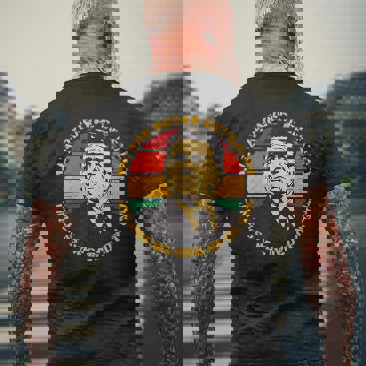 We Are Never Defeated Unless We Give Up On God Ronald Regan Men's Back ...