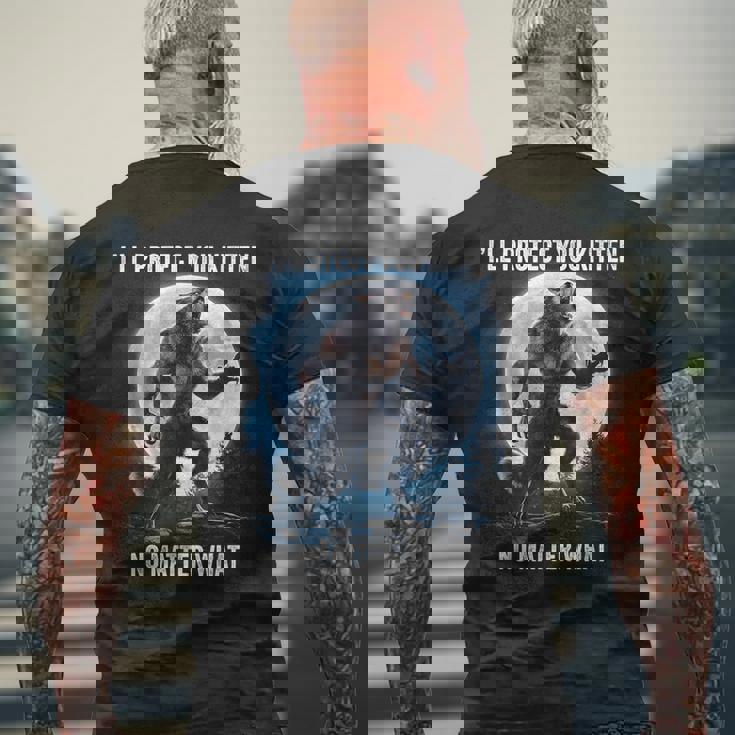 Cringe Werewolf Wolf Meme I'll Protect You Kitten Men's T-shirt Back ...