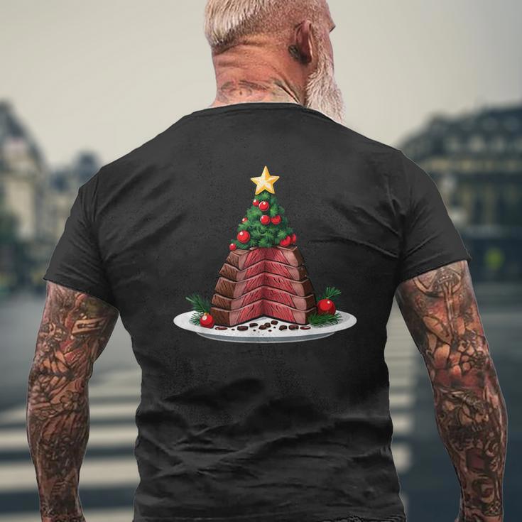 Medium Rare Steak Christmas Tree Men's Back Print T-Shirt - Monsterry