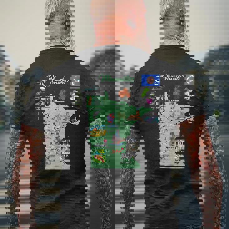 Minnesota Tourist Map With Landmarks And Famous Symbols USA Men's Back ...