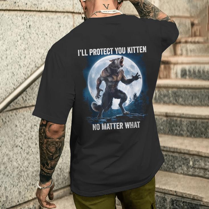 Cringe Werewolf Wolf Meme I'll Protect You Kitten Men's T-shirt Back ...