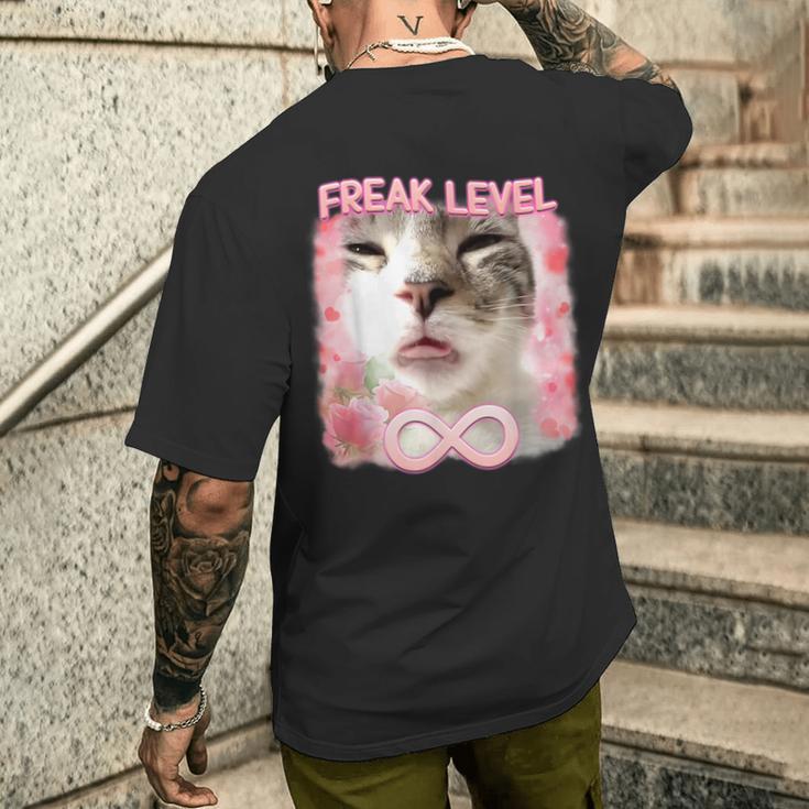 Freak Level Freaky Ahh Cat Meme Silly Cat Men's T-shirt Back Print ...