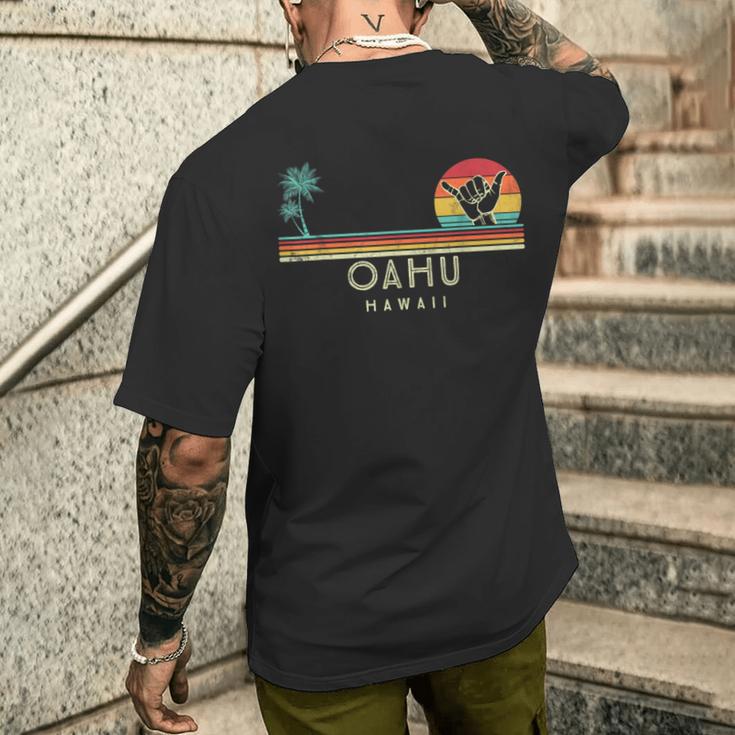 Oahu Hawaii Shaka Palm Trees Tropical Men's T-shirt Back Print - Seseable
