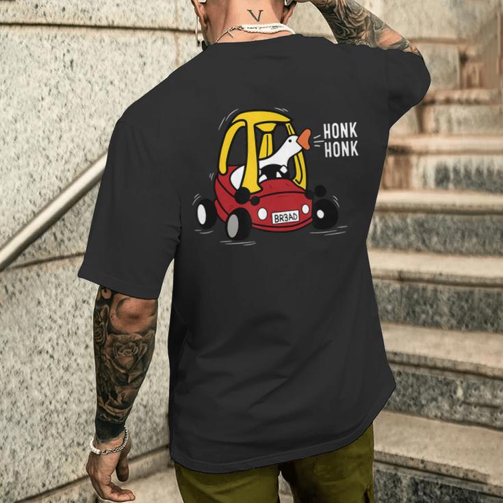 Silly Goose Driving Nostalgic Toy Car Honk Honk Meme Men's T-shirt Back ...