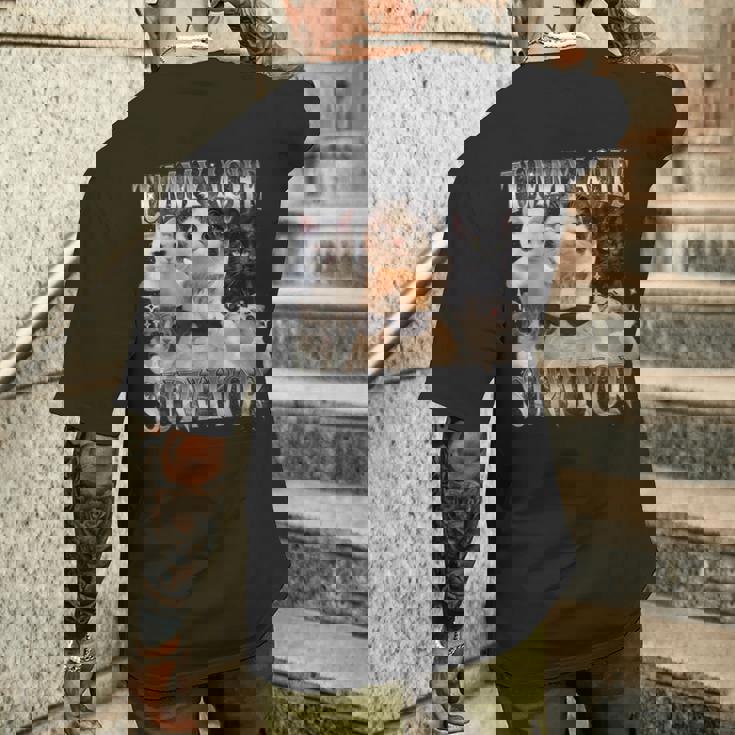 Tummy Ache Survivor Memes Cat Graphic Joke Cat Dad Men's T-shirt Back ...