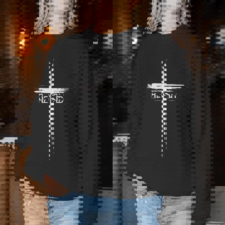 Graphic Christian Cross Jesus Christ Blessed Women Sweatshirt - Thegiftio