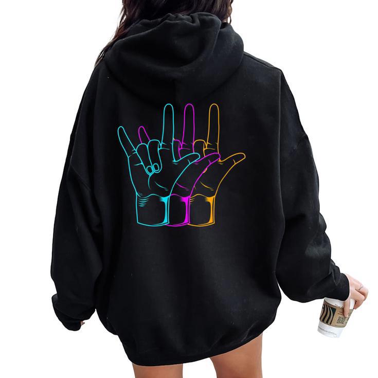 American Sign Language I Love You ASL Women Oversized Hoodie Back Print ...