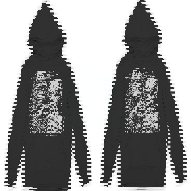 Vintage Bigfoot And Alien Heart Hand Sign Hoodie - Monsterry