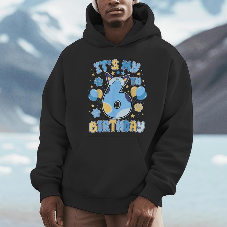 6Th Birthday Boy Blue Dog Theme Party Six Cool 6 Year Old Hoodie ...