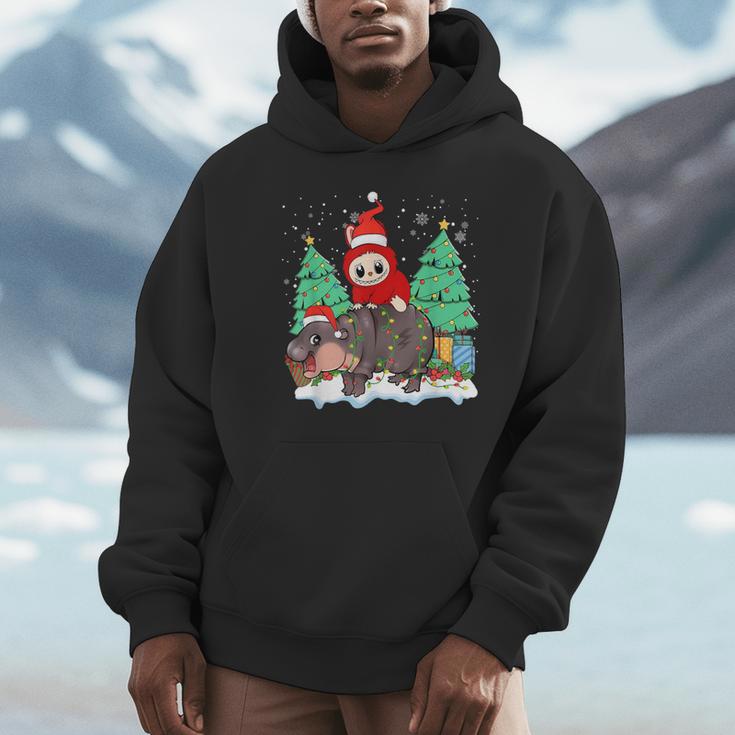 Labubu Monster Moo Deng Baby Hippo Christmas Unisex Hoodie - Monsterry