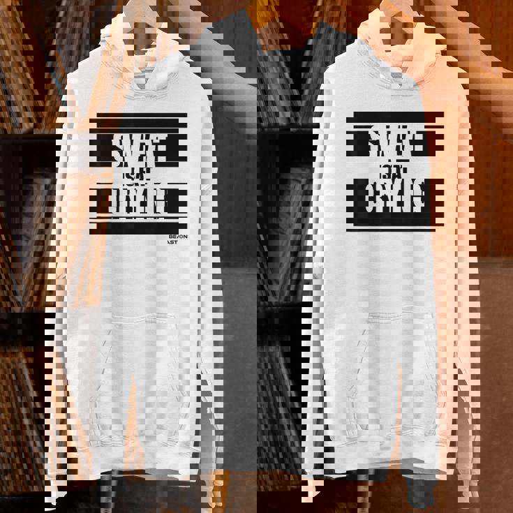 Sweat Is Fat Crying Fitness Gym Motivation Sayings White Unisex Hoodie ...