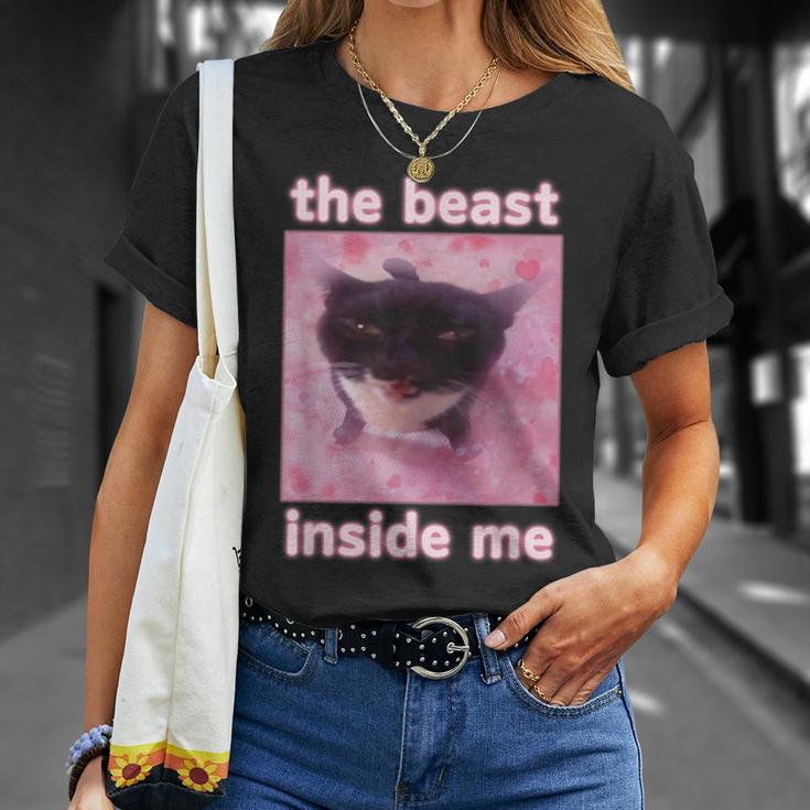 The Beast Inside Me Cat Meme Silly Cat Internet Memes T-Shirt - Monsterry