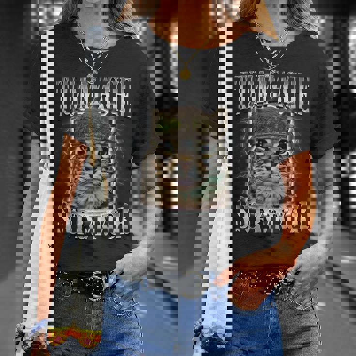 Cat Meme Tummy Ache Survivor Sarcasm Humor Cats Saying T-Shirt | Mazezy