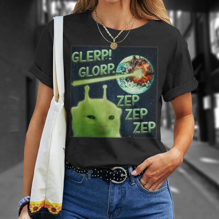 Glerp Glorp Alien Cat Cat Meme T-Shirt - Monsterry