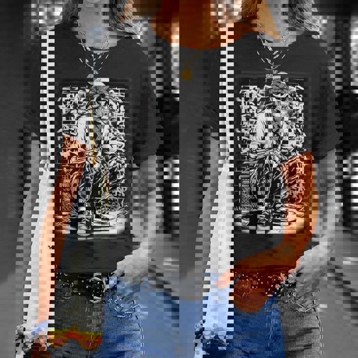 Mexican Gangster Cool Cholo Chicano Skeleton Con Safos T-Shirt - Monsterry