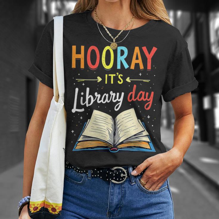 Reading Books Bibliophile Hooray It's Library Day T-Shirt - Monsterry