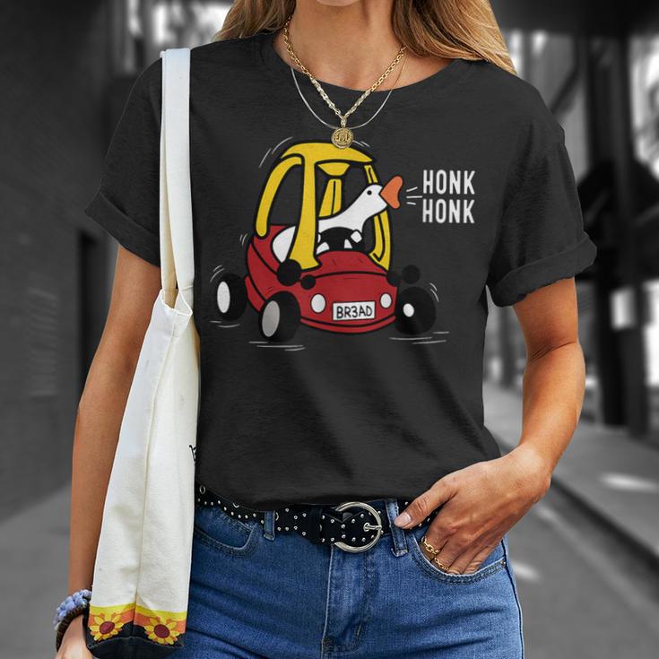 Silly Goose Driving Nostalgic Toy Car Honk Honk Meme T-Shirt - Monsterry