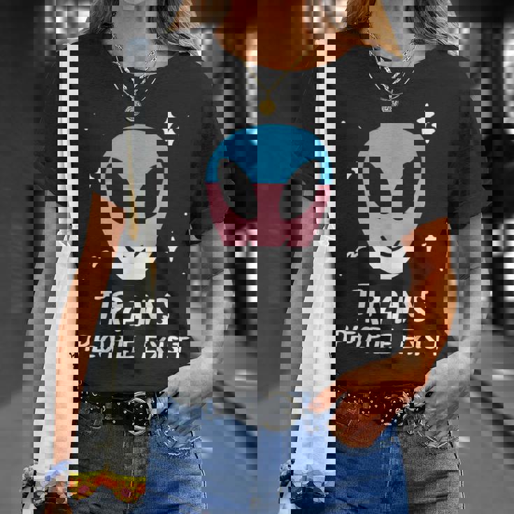 Trans People Exist LGBTQ Alien Pride Flag Space T-Shirt T-Shirt - Monsterry