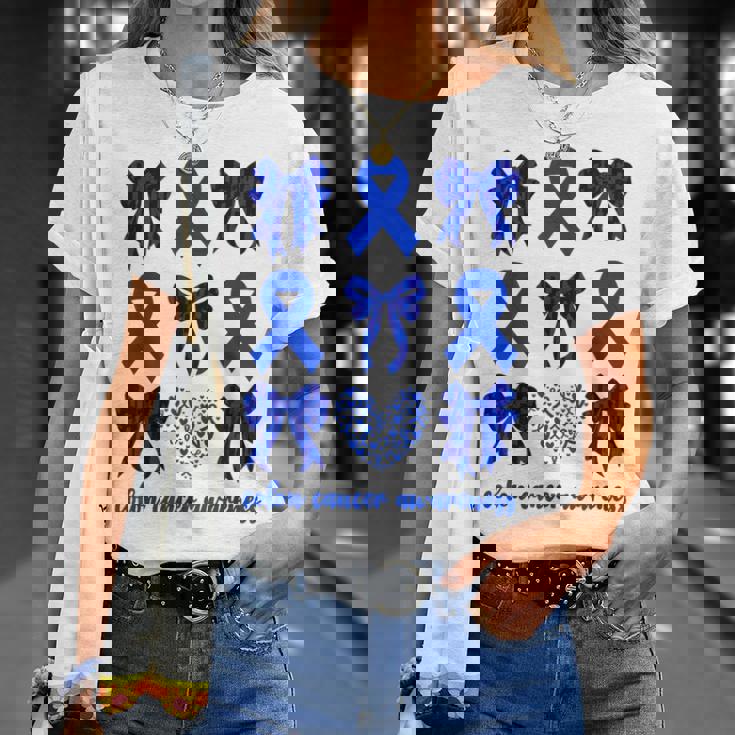 Colon Cancer Awareness Month For Colorectal Cancer Bow T-Shirt - Monsterry