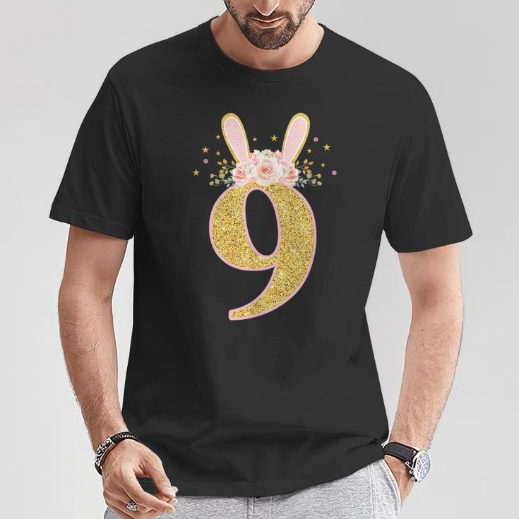 9th Birthday Rabbit Nine Year Old Sweet Baby Bunny Ears T-Shirt - Monsterry