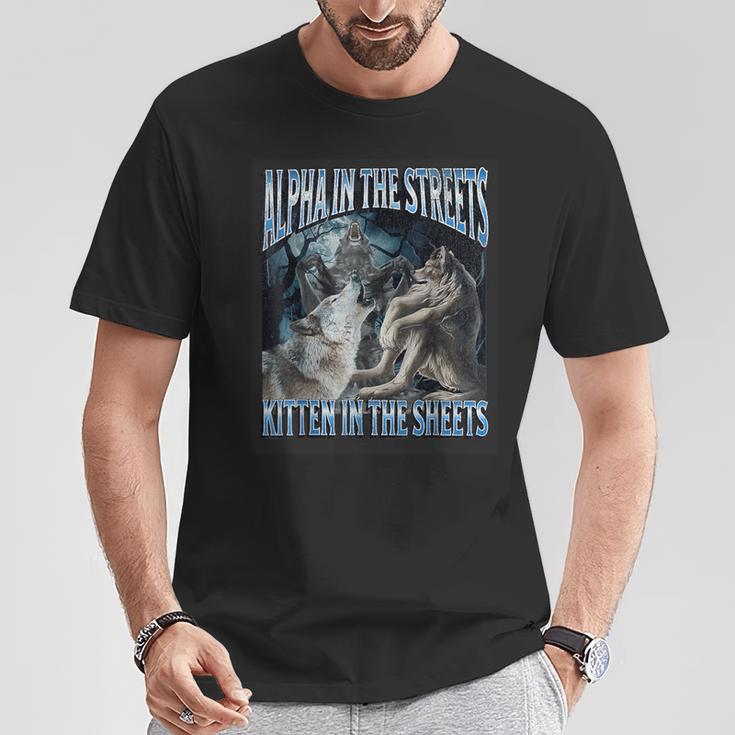 Alpha In The Streets Kitten Werewolf Wolf Meme T-Shirt - Monsterry