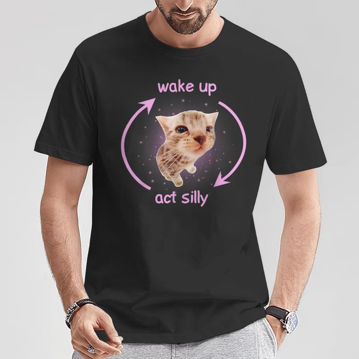 Girls Cats Wake Up Act Silly Cat Meme Certified Freak T-Shirt - Monsterry
