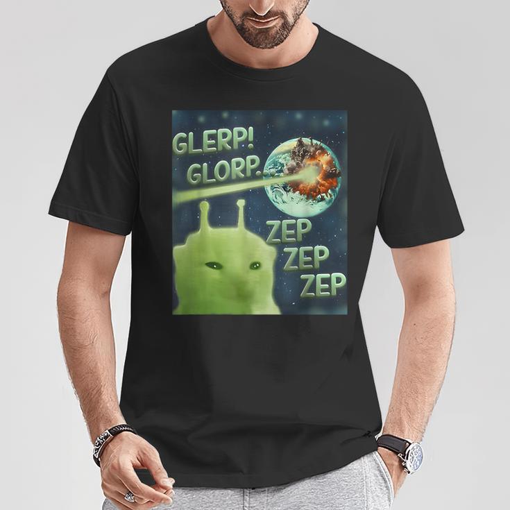 Glerp Glorp Alien Cat Meme Brainrot Costume T-Shirt - Seseable