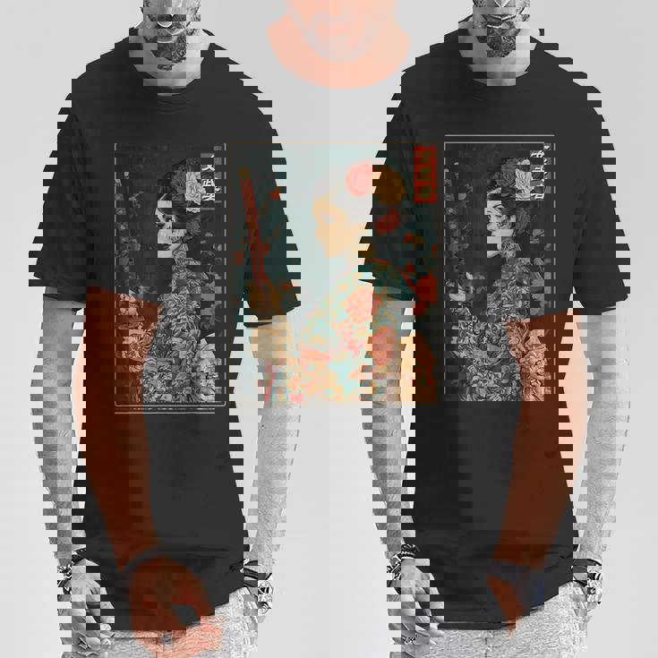 Japanese Gothic Samurai Art Woman With Katana Sword T-Shirt - Monsterry