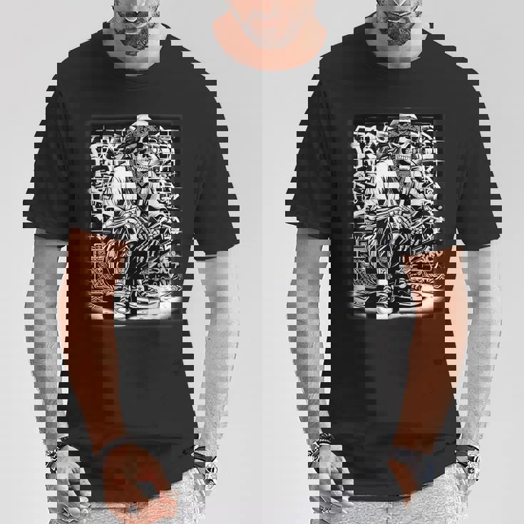 Mexican Gangster Cool Cholo Chicano Skeleton Con Safos T-Shirt - Monsterry