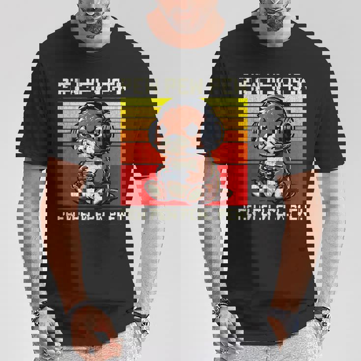 Otter Gamer Pew Video Games Vintage Boys Girls T-Shirt | Mazezy DE