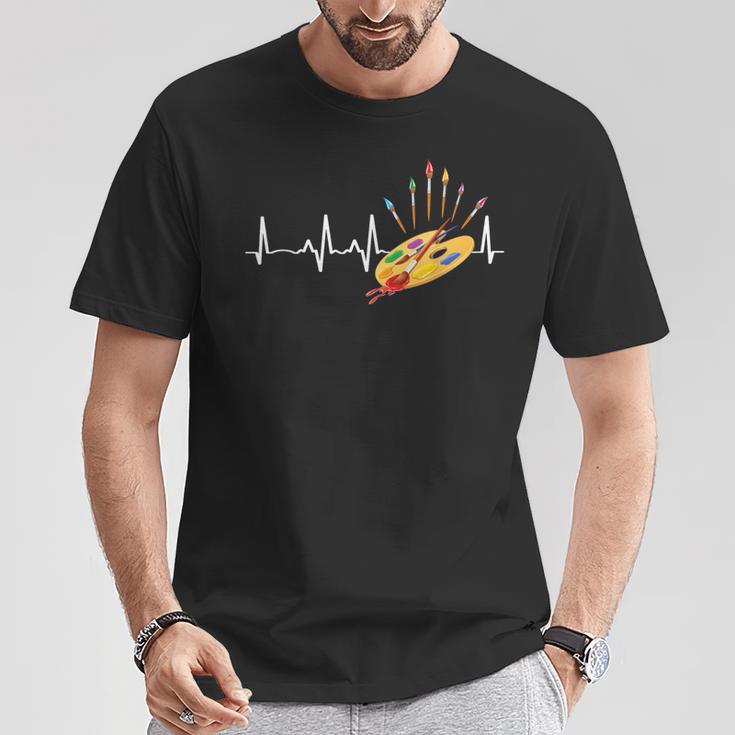 Paint Brush Palette Heartbeat ArtistPainterArt Teacher Fun T-Shirt ...