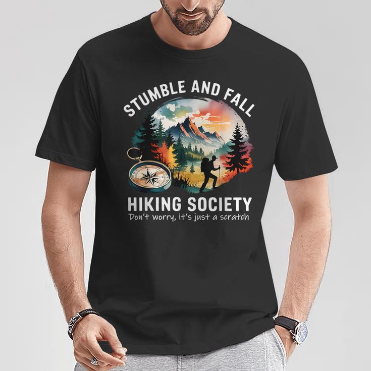 Vintage Hiking Stumble And Fall Hiking Society Don't Worry T-Shirt | Mazezy