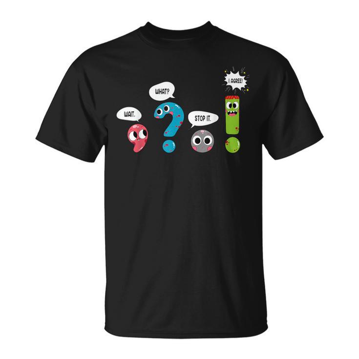 Cartoon Punctuation Marks Grammar Punctuation Teachers T-Shirt - Monsterry